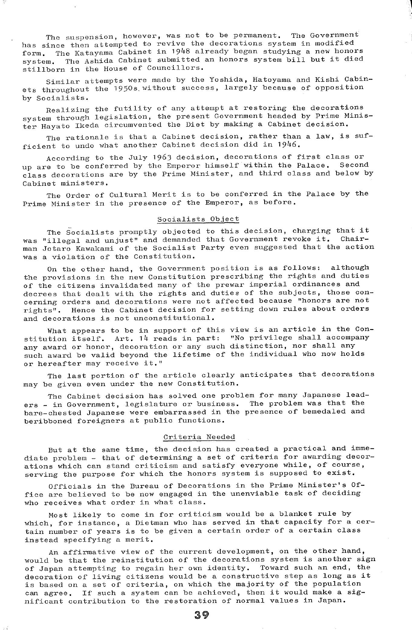 Regarding Postwar Revival of Japanese Honors System | Medals of Asia
